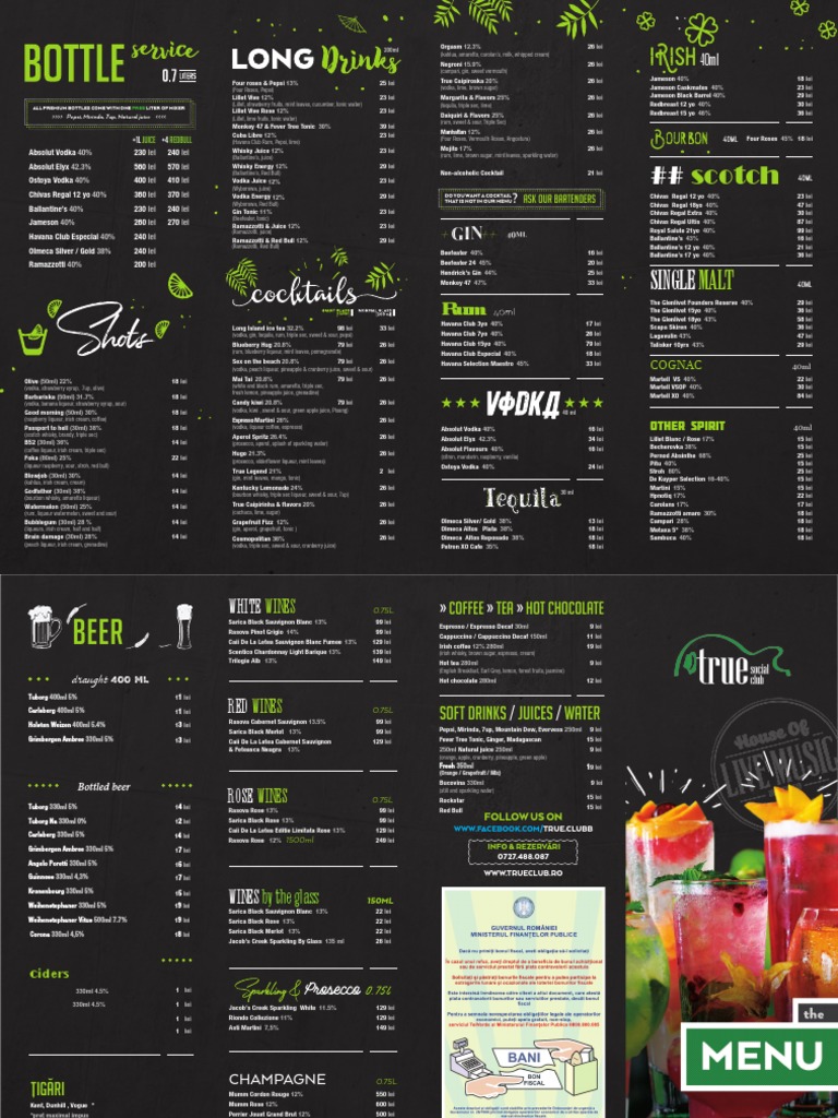 Meniu Bauturi True Club | PDF | Drink | Alcoholic Drinks