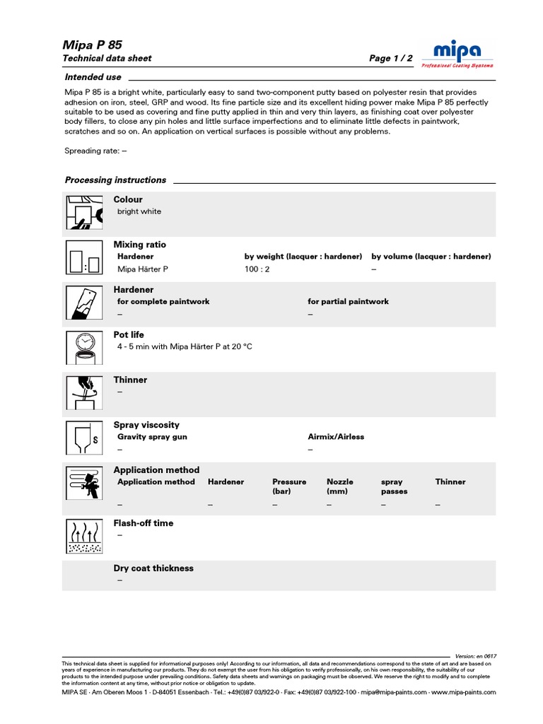 Mipa P 85: Technical Data Sheet Page 1 / 2 Intended Use | PDF | Epoxy | Paint