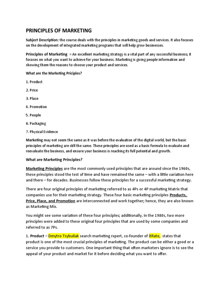 Principles of Marketing Grade 11 | PDF