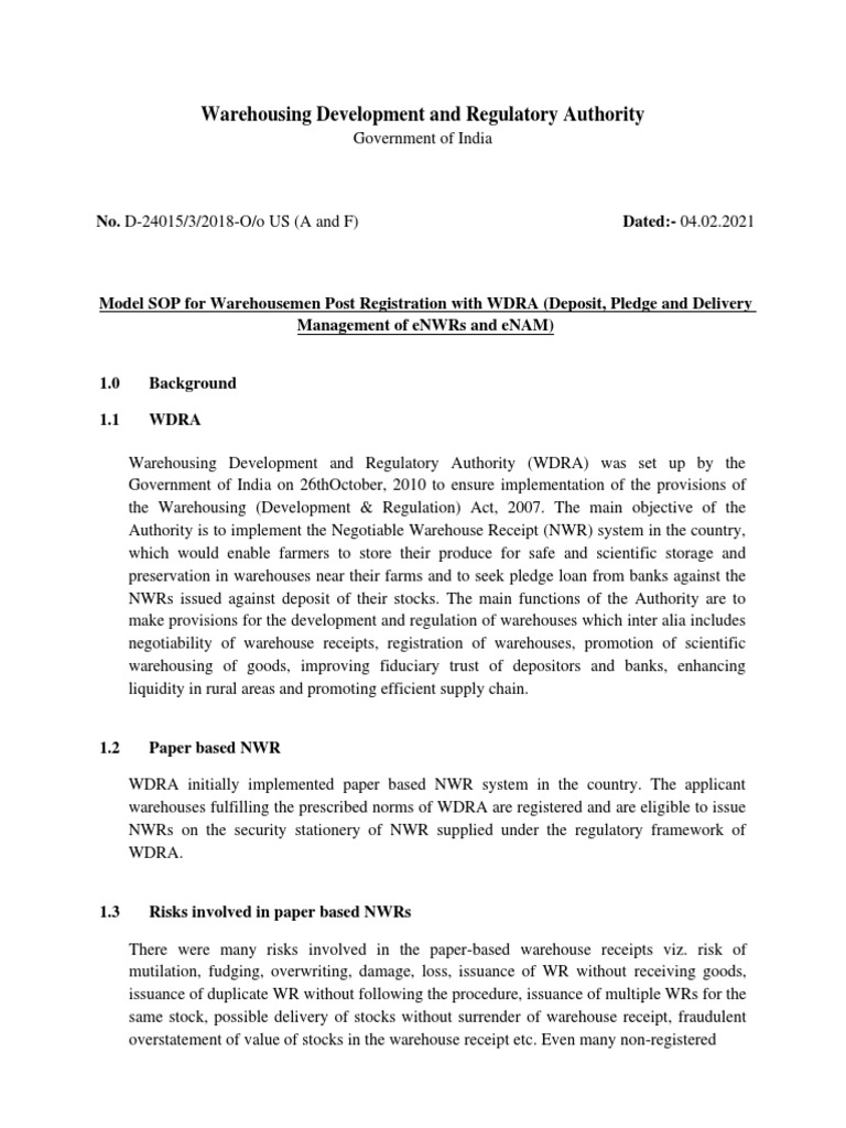 eNWR Management SOP for Warehousemen | PDF | Clearing (Finance) | Business