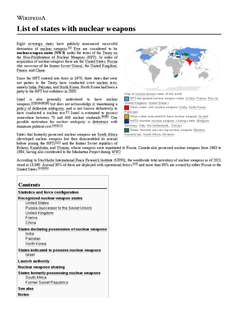 List of States With Nuclear Weapons | PDF | Nuclear Weapons | Treaty On ...