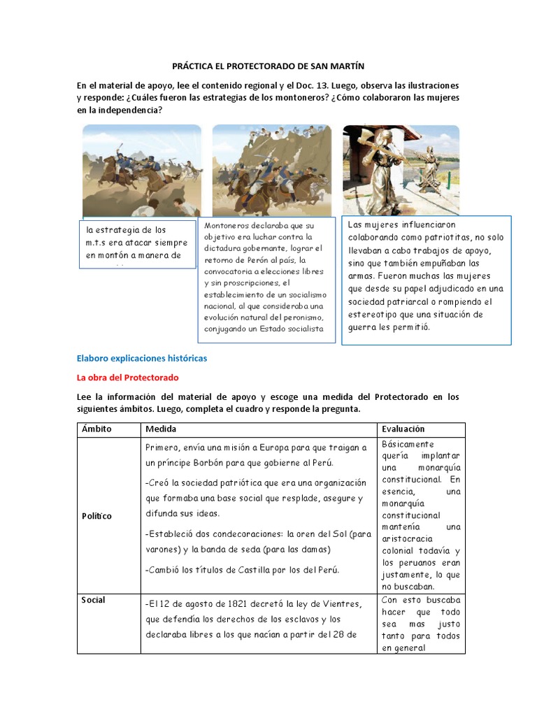 Práctica El Protectorado de San Martín | PDF | Perú | Republicanismo