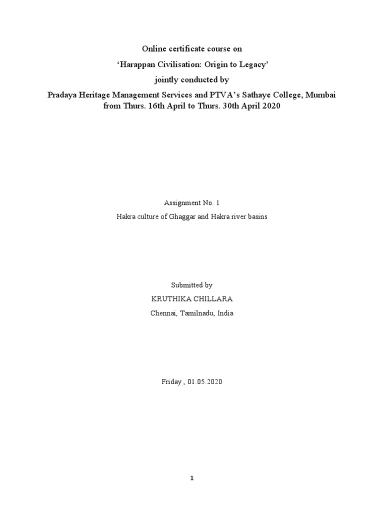 Assignment No. 1 Hakra Culture of Ghaggar and Hakra River Basins | PDF