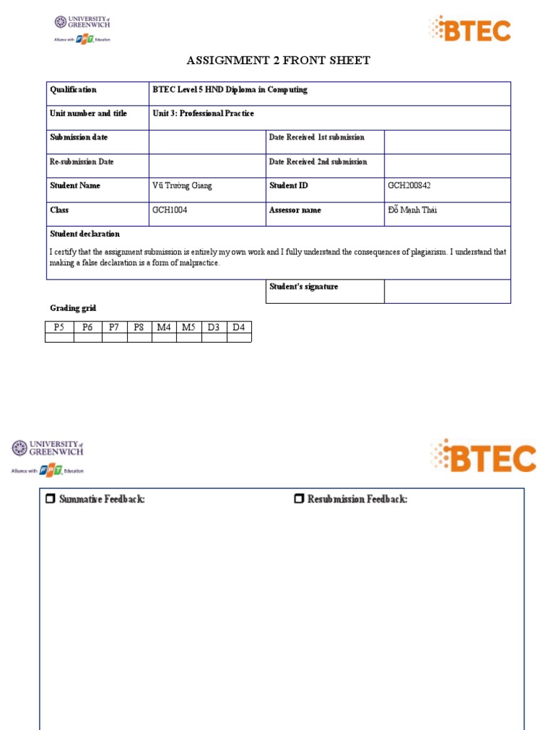 Standard-RQF-update Assignment 2 FRONT SHEET-2020 PP | PDF