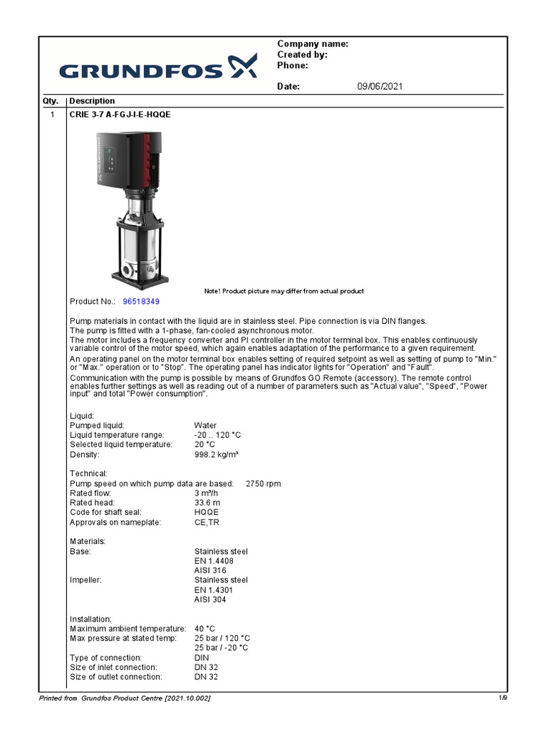 Manual da Bomba Grundfos Crie 3-7 | PDF | Electrical Connector | Pump