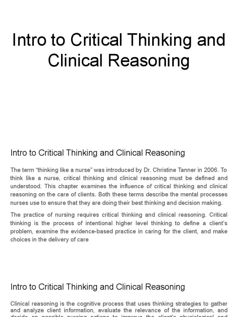 The Foundations of Critical Thinking and Clinical Reasoning in Nursing ...