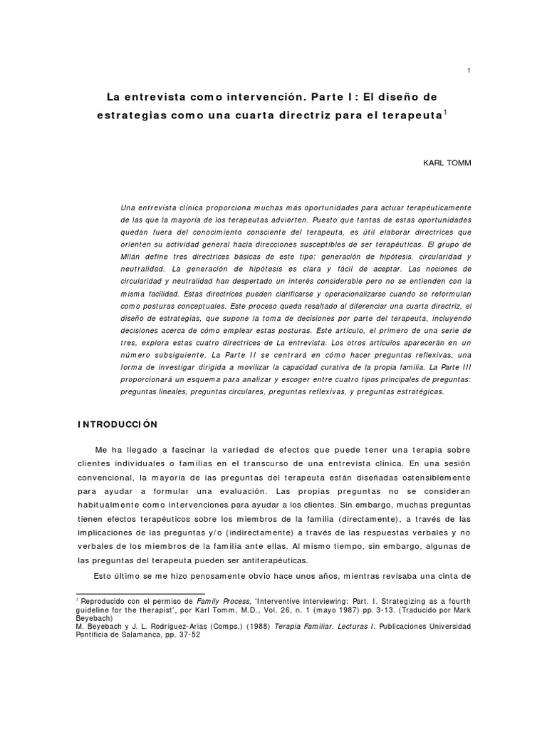 Karl Tomm La Entrevista Como Intervencio | PDF