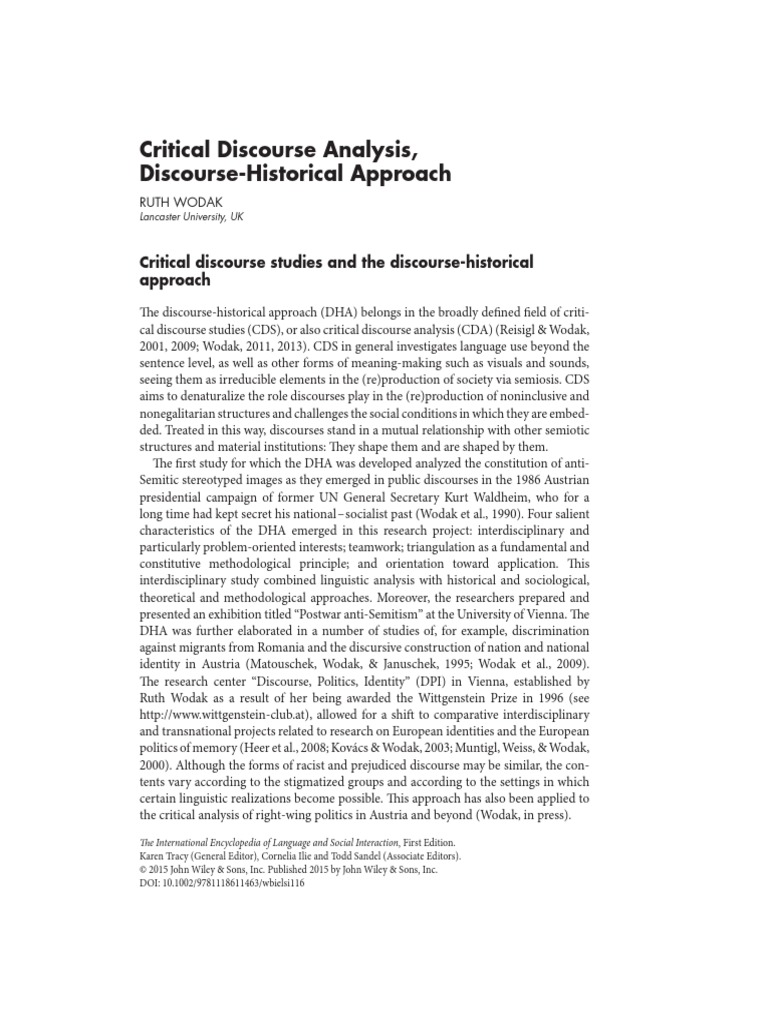 Wodak - Discourse Historical Approach | PDF | Discourse | Clause