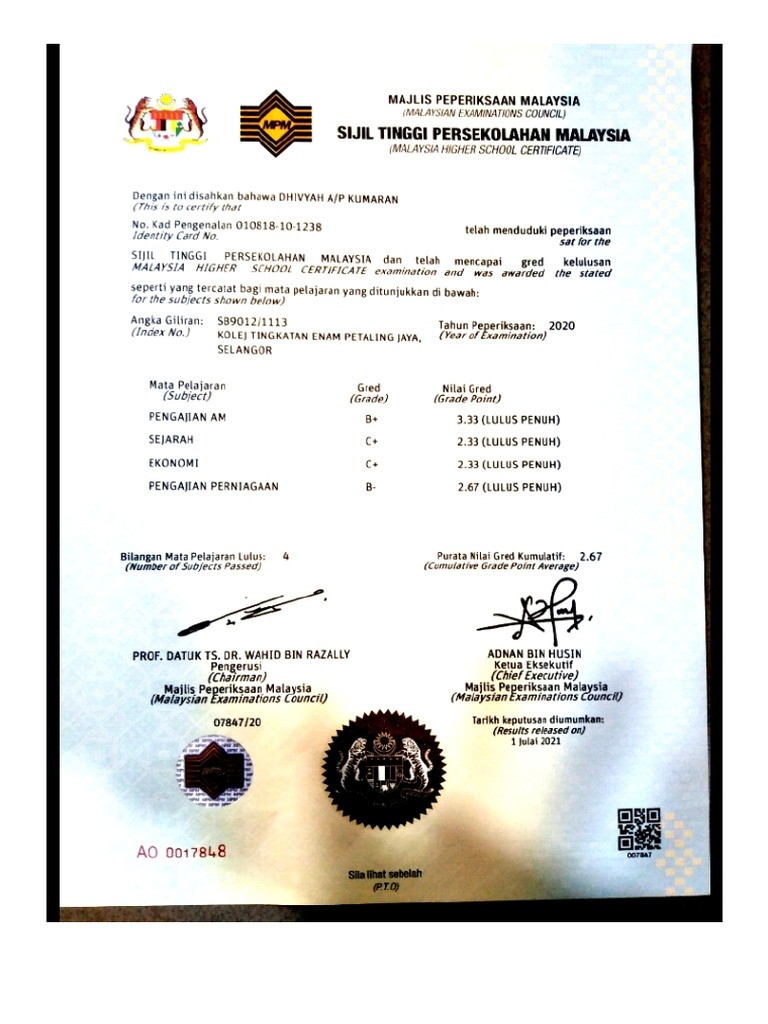 Sijil STPM | PDF