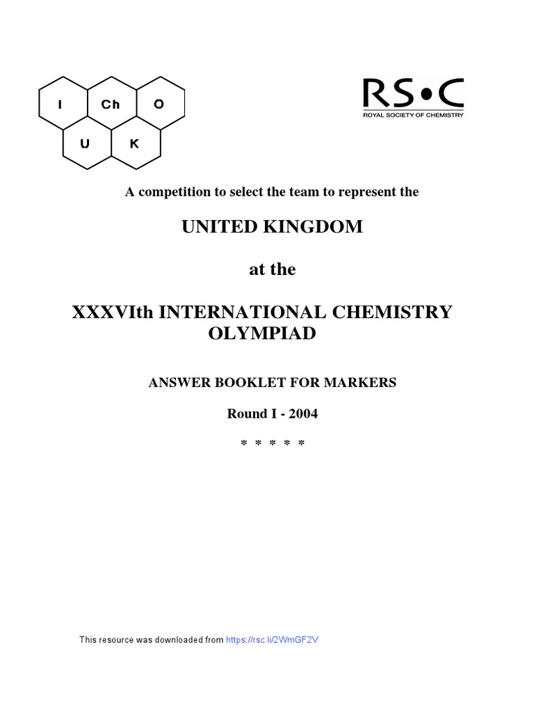 UKChO 2004 Round 1 Mark Scheme | PDF | Redox | Chemical Substances