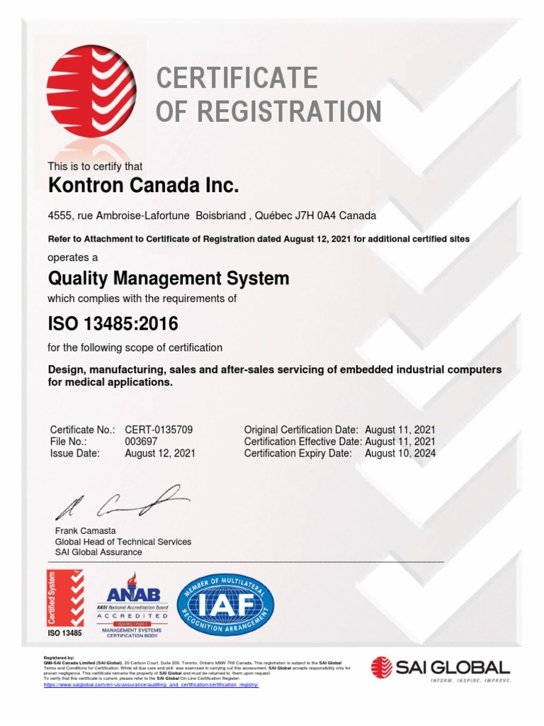 Certificate of Registration: Kontron Canada Inc | PDF | Business