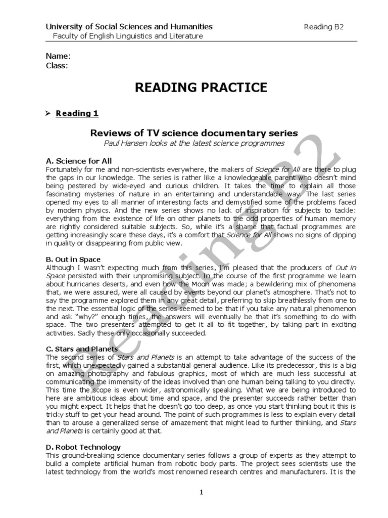 Reading B2 - Practice | PDF | Adolescence | Science