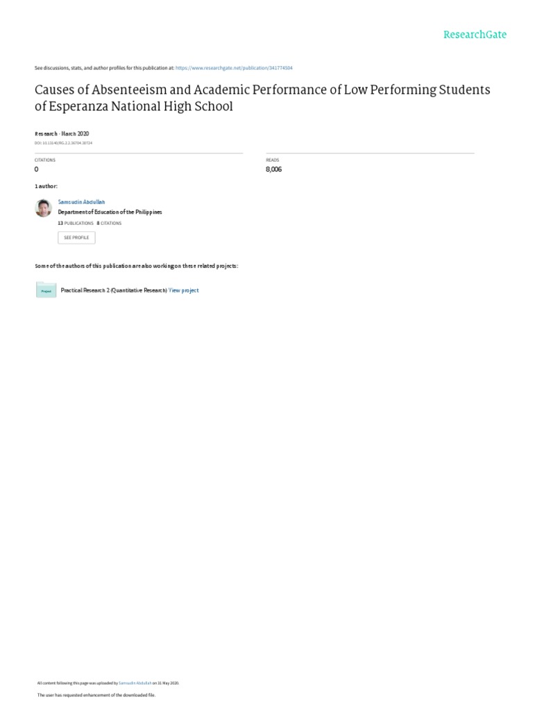 Causes of Absenteeism and Academic Performance of Low Performing ...