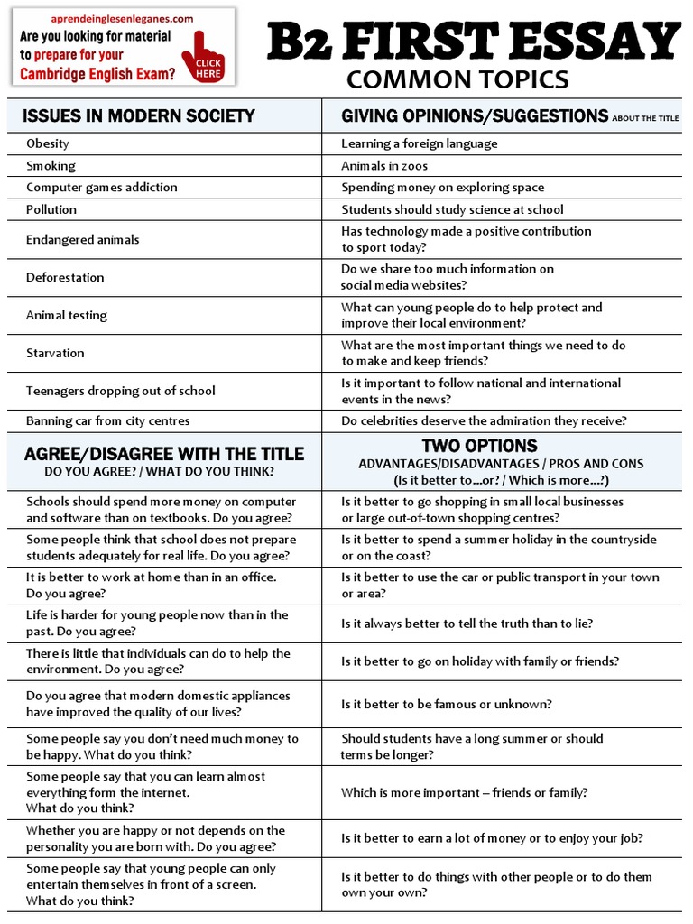 B2 First Essay - Common Topics | PDF