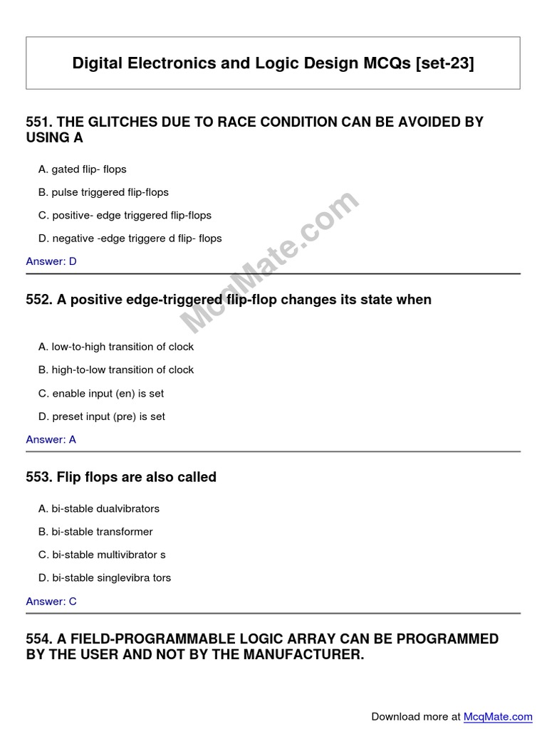 Digital Electronics and Logic Design Solved MCQs (Set-23) | PDF ...