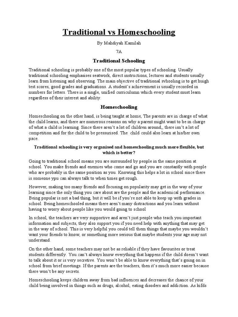 Traditional Vs Homeschooling | PDF | Homeschooling | Learning
