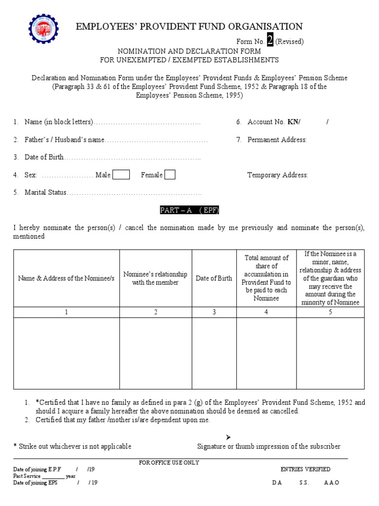 PF - Form - 2 | PDF | Employee Relations | Government