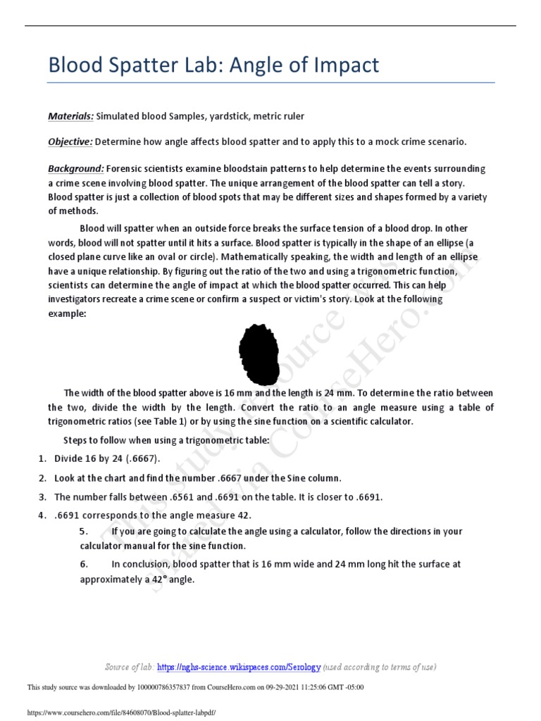 This Study Resource Was: Blood Spatter Lab: Angle of Impact | PDF ...