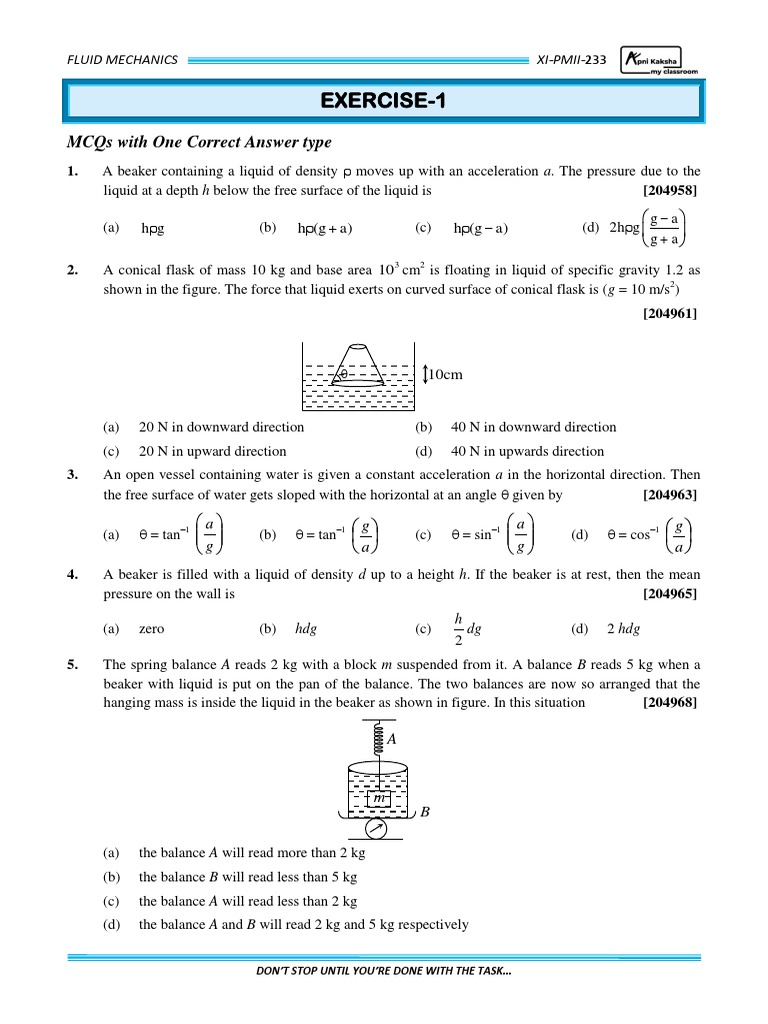 Exercise-1: Mcqs With One Correct Answer Type | PDF | Buoyancy | Pressure