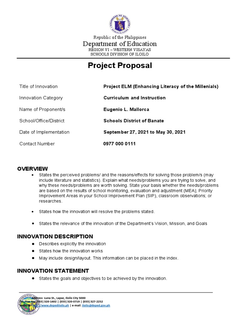 Project Proposal: Department of Education | PDF | Innovation | Cognition