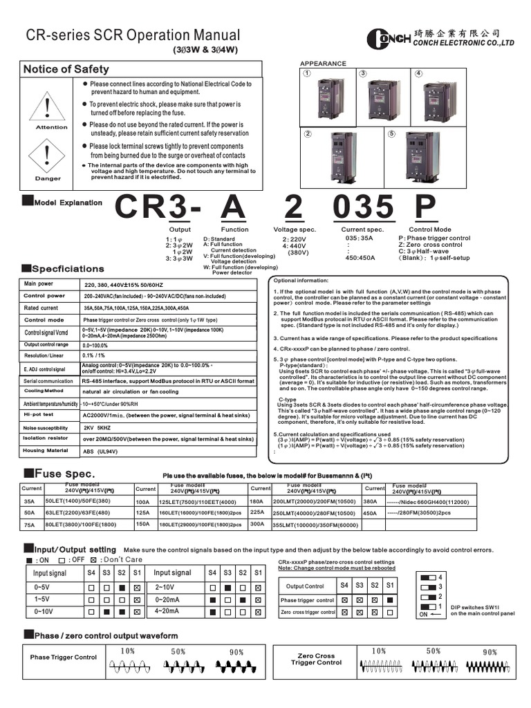 Cr3-A 2 035 P: CR-series SCR Operation Manual | PDF | Electrical ...