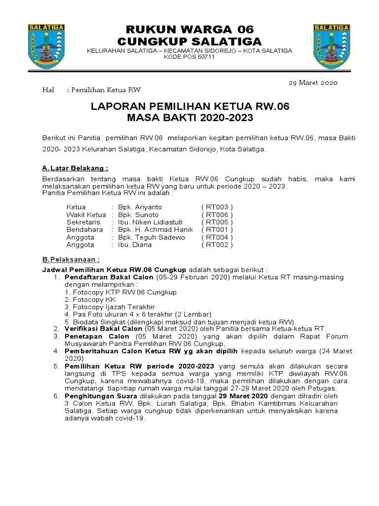 Laporan Pemilihan Ketua RW.06 2020-2023 | PDF