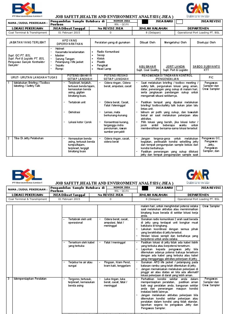 012-JSEA Pengambilan Sample Batubara Di Tongkang Ok | PDF