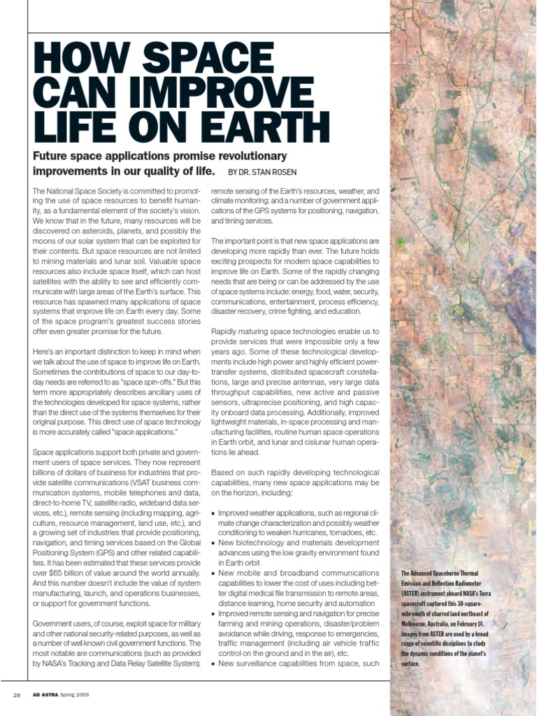 How Space Can Improve Life On Earth Pdf Earth Satellite