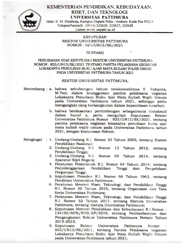 Surat Keputusan Rektor | PDF