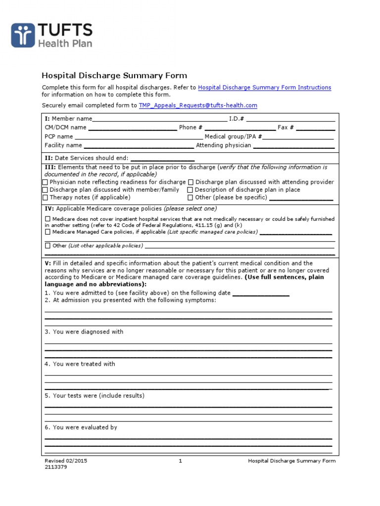 Hospital Discharge Summary Form Instructions | PDF | Medicare (United ...