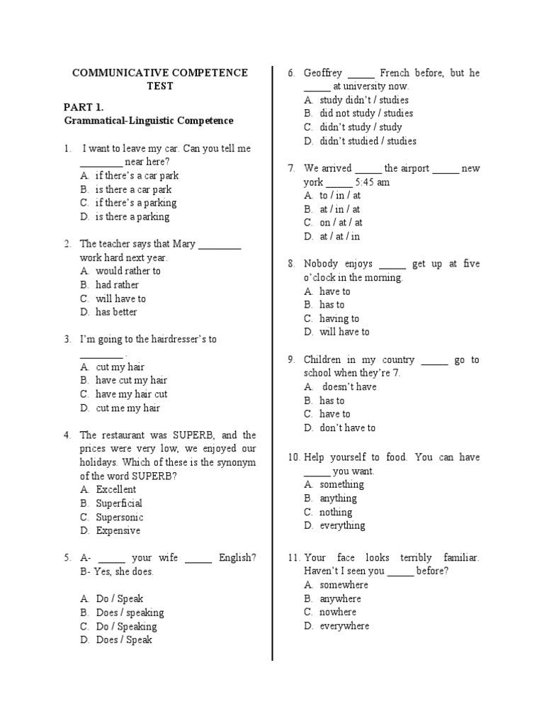 Communicative Competence Test | PDF
