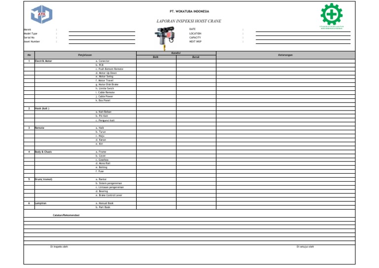 Form Checklist Inspeksi Hoist Crane | PDF | Tools | Machines