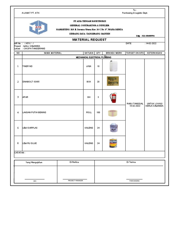 Form Permintaan Material Atk | PDF