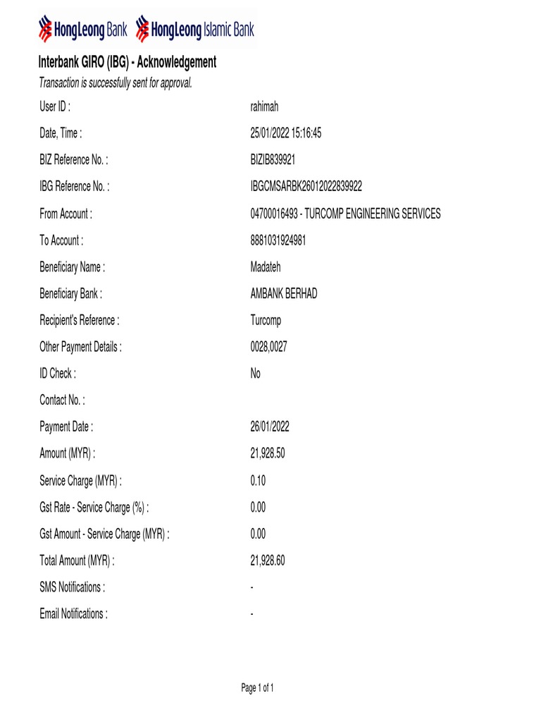 Interbank GIRO (IBG) - Acknowledgement: Transaction Is Successfully ...