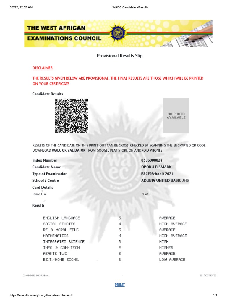 Provisional Results Slip | PDF