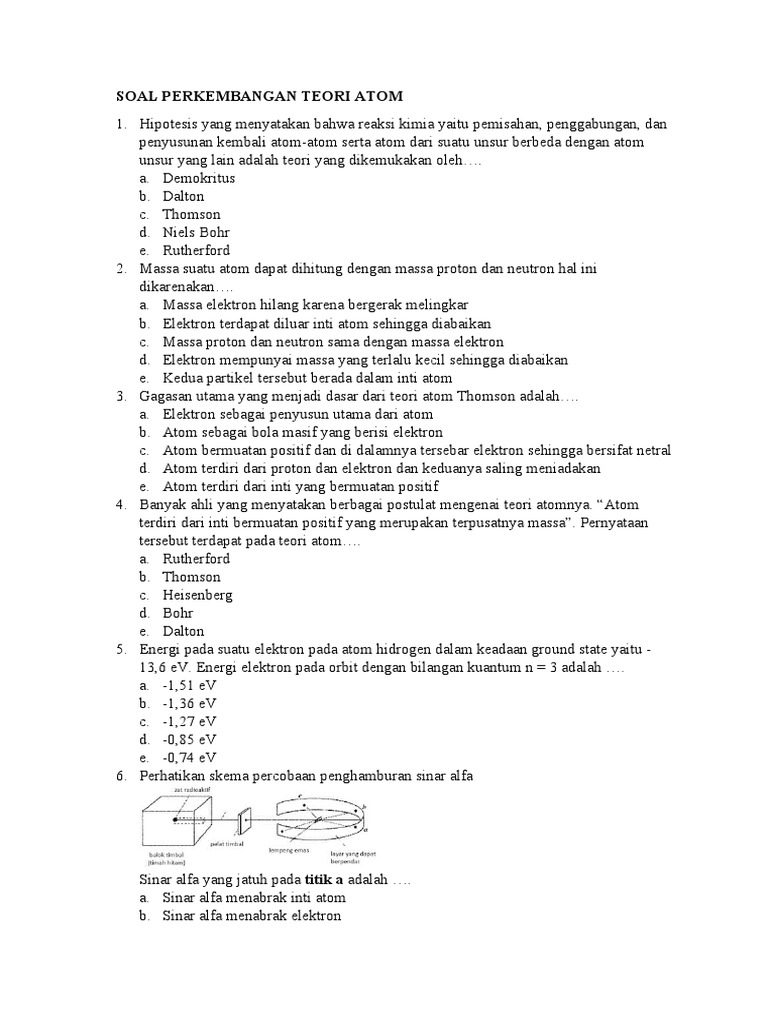 SOAL Perkembangan Teori Atom Dan Atom Molekul Ion | PDF