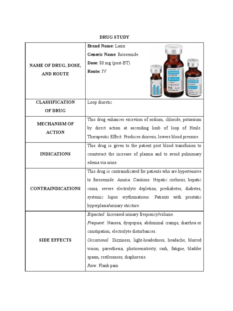Drug Study - Furosemide | PDF | Medical Specialties | Physiology