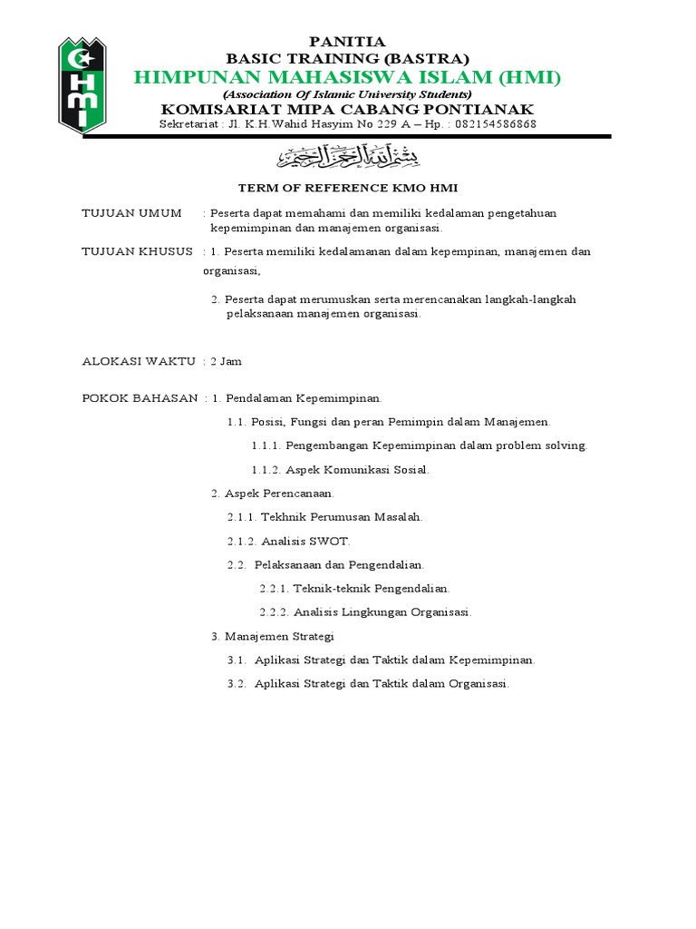 Term of Reference Kmo Hmi | PDF