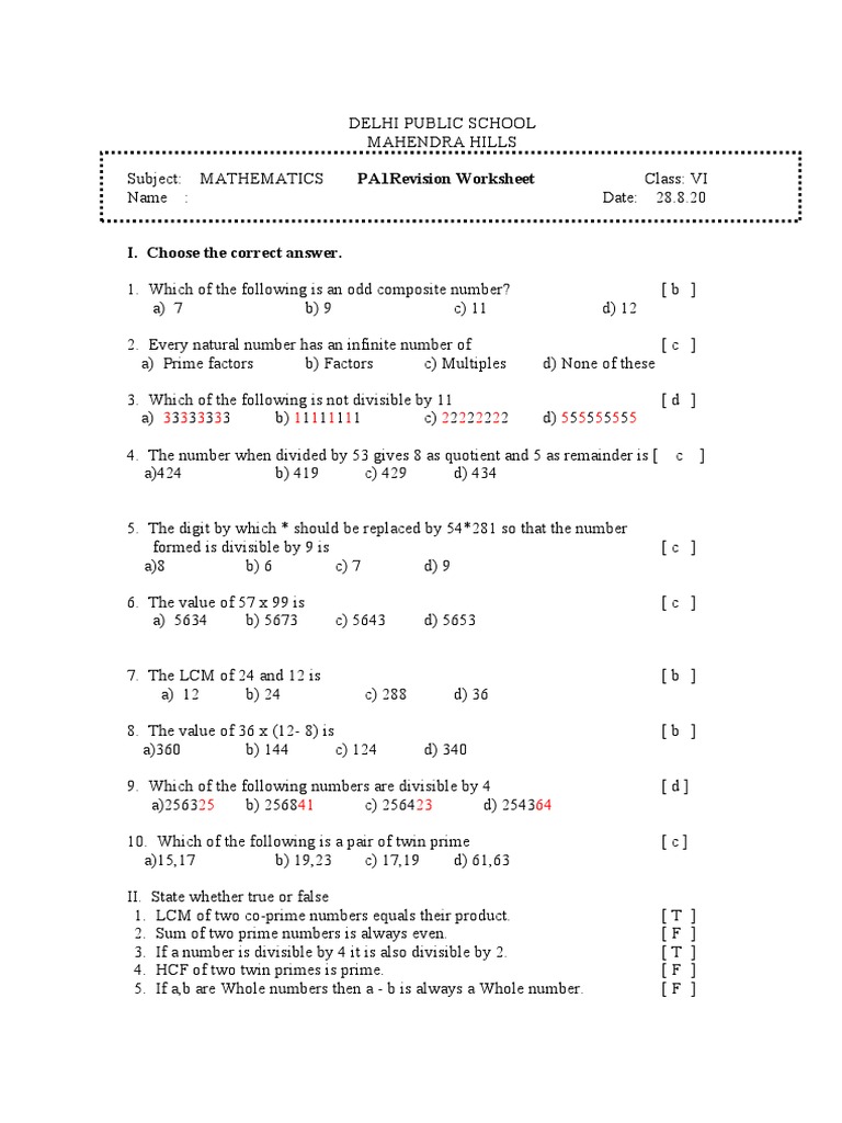 PA1 - Math Worksheet | PDF | Prime Number | Numbers