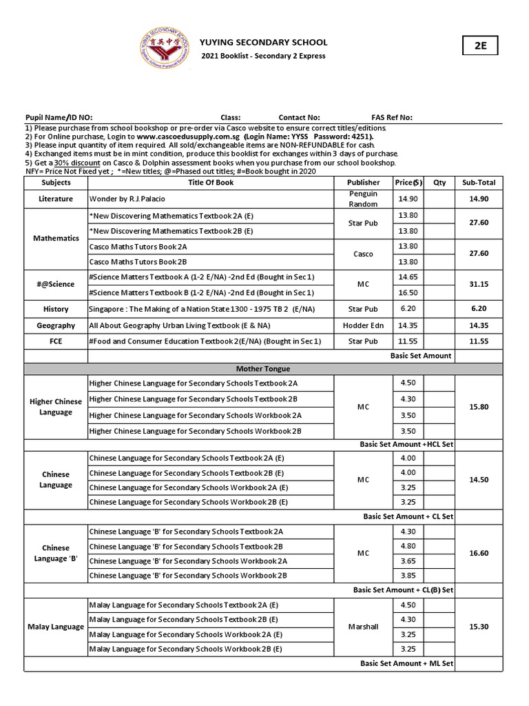 2021 Sec 2 Express Booklist | PDF