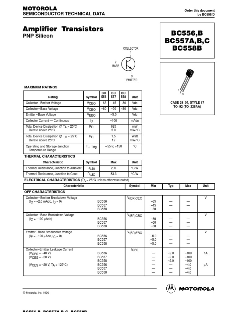 BC556 Datasheet | PDF | Transistor | Electrical Engineering