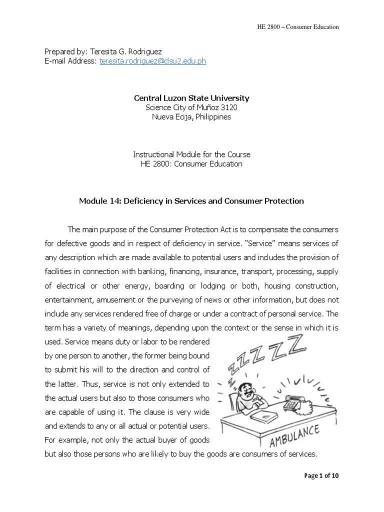 Module 14. Deficiency in Services and Consumer Protection | PDF ...