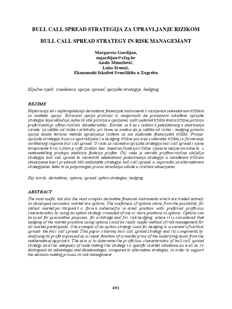 Bull Call Spread Strategija Za Upravljanje Rizikom | PDF