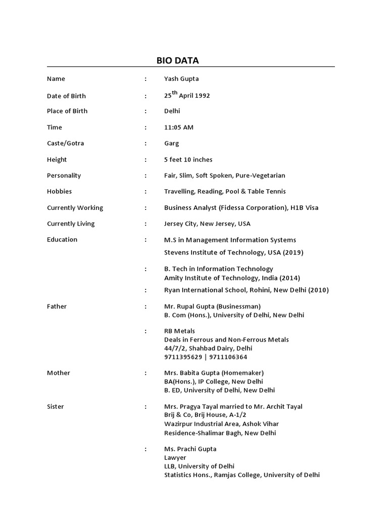 Yash Gupta - Bio Data | PDF | Metals | Materials