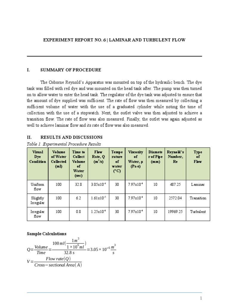 EXP6 - Laminar and Turbulent Flow Report | PDF | Fluid Dynamics ...
