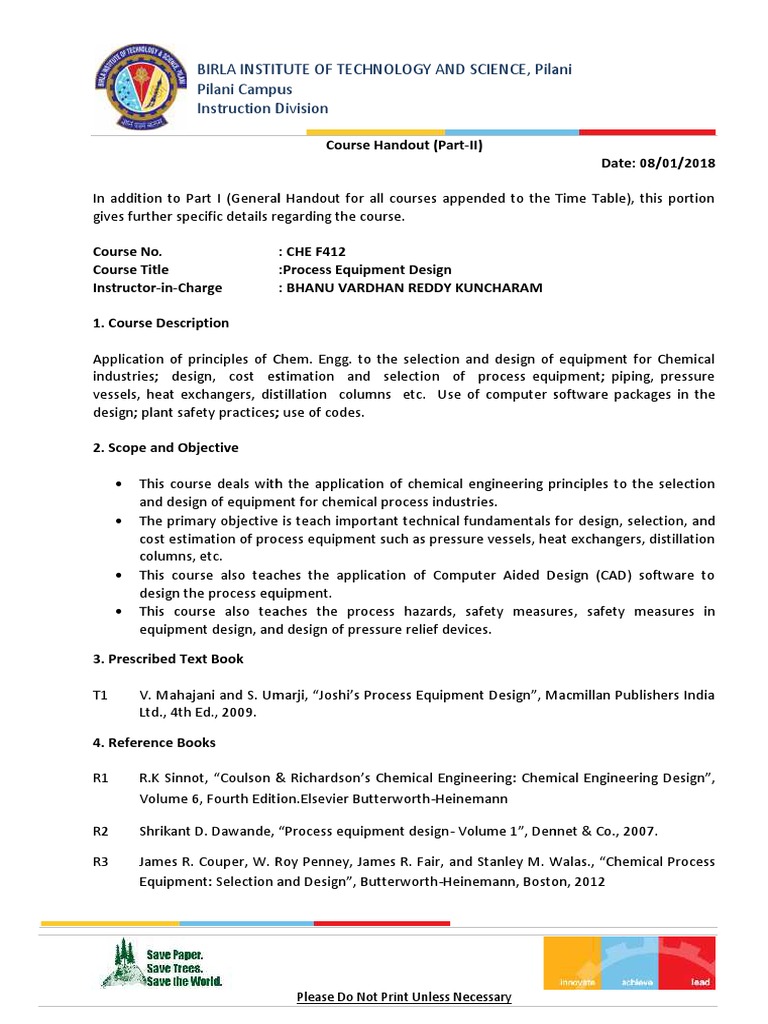 Process Equipment Design Course Details | PDF | Stress (Mechanics ...