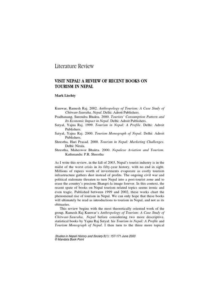 SINHAS Vol.8 No.1 - Mark Liechty | PDF | Tourism | Anthropology