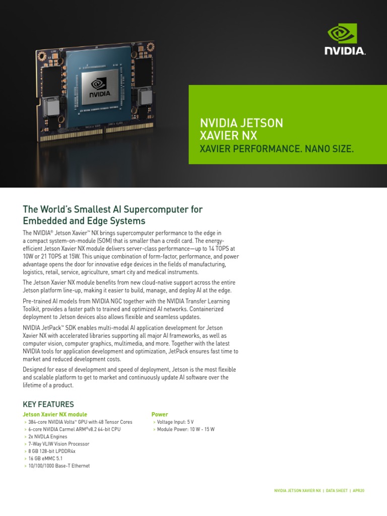 Nvidia Jetson Xavier NX: Xavier Performance. Nano Size | PDF | Graphics ...