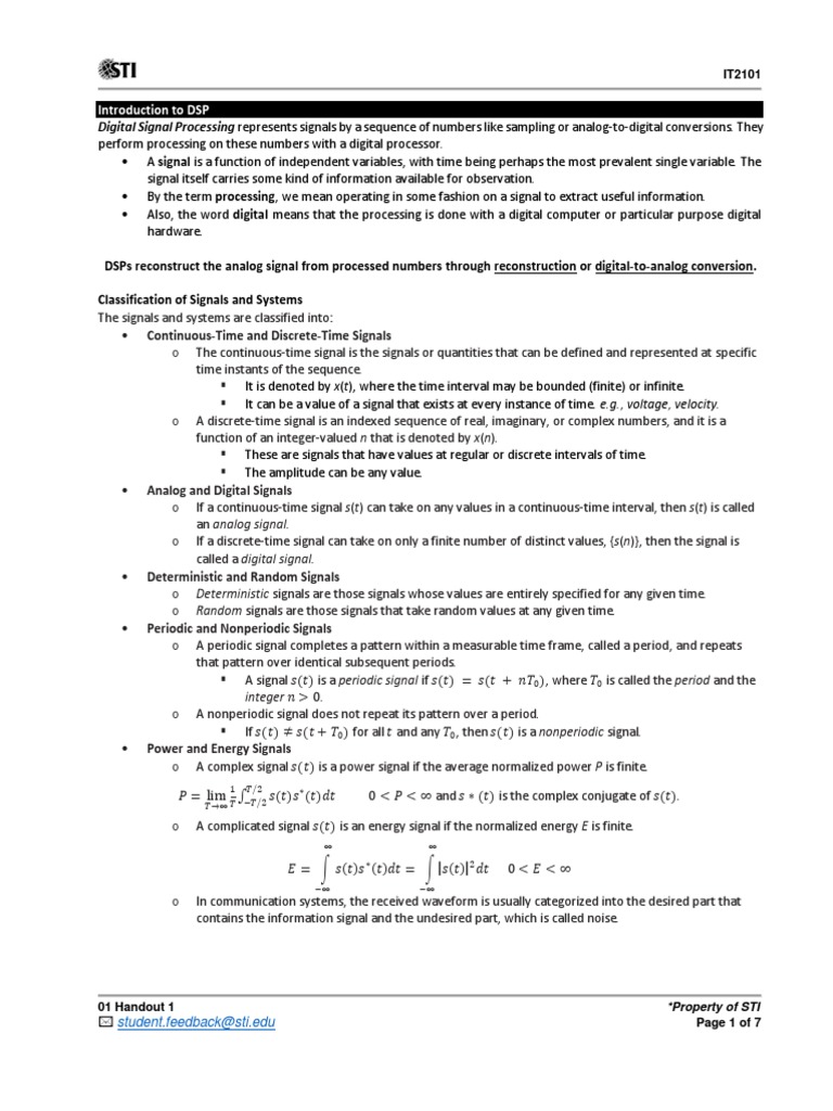 Digital Signal Processing Represents Signals by A Sequence of Numbers ...