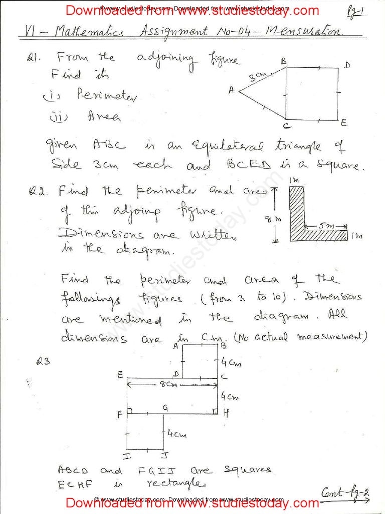 CBSE Class 7 Mathematics Mensuration Worksheet Set C | PDF